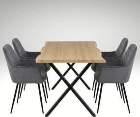 Vikio Jídelní set pro 4 osoby 160x90 cm soft dub noha X šedá židle s područkami VJS226-4S