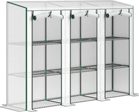 Outsunny 3patrový PVC skleník s ocelovým rámem, 2 rolovací dveře na zip — 215 x 46 x 151 cm, bílý