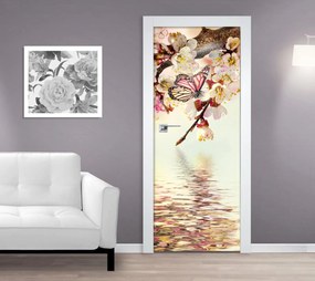 Samolepící fototapeta na dveře 95x210cm - květy s motýly
