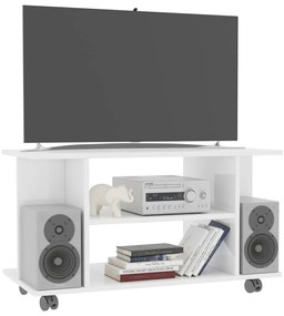TV stolek Pitted s kolečky - bílý vysoký lesk | 80x40x40 cm