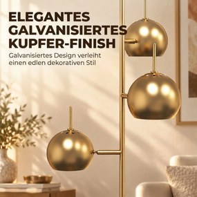HOMCOM Stojací lampa 350° nastavitelná pro obývací pokoj a kancelář, stojací lampa se 3 stínidly z oceli, zlatá