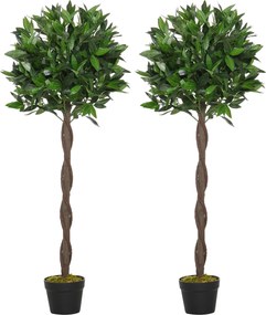 Sada 2 umělých vavřínových stromů Outsunny, 120 cm umělé rostliny v cementových květináčích, interiérové rostliny, umělé rostliny pro interiér a exte…