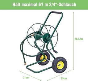 Costway Kovový vozík na hadice s 2 pneumatikami a klikou pro 61 M 3/4" vozík