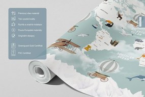 Dětská fototapeta na míru Mapa Světa Zvířat | Vliesová fototapeta na zed' | DFT5P3091