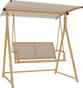 Outsunny 2-místná Zahradní Houpačka s Nastavitelnou Stříškou, UV Ochrana 30+, Trojúhelníkový Kovový Rám, Nosnost 220 kg, 160x112x162 cm Khaki | Aosom