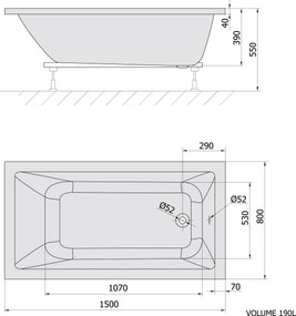 Polysan NOEMI obdélníková vana 150 x 80 x 39 cm bílá mat 71727.11