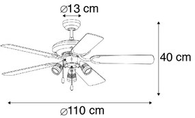 Bronzový stropní ventilátor s dřevem 110 cm 3-světla s tahovým spínačem - Mistral