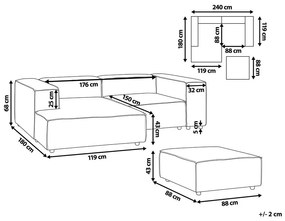 2místná modulární lněná rohová pohovka s taburetem pravostranná šedá APRICA Beliani