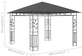 vidaXL Marketos Altán s moskytiérou 3 x 3 x 2,73 m antracitový 180 g/m²