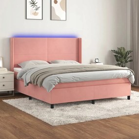Box Spring Postel S Matrací A Led Samet Růžová Hladký design 180 x 200 cm