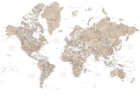Mapa Neutral watercolor detailed world map with cities, Abey, Blursbyai