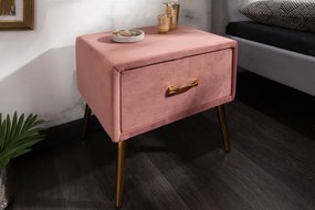 Designový sametový noční stolek – La Paris Rose Růžová MDF Samet Retro