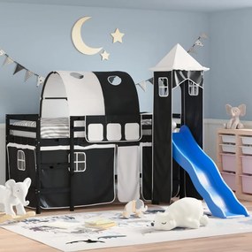 Dětská patrová postel s věží bílá a černá 80 x 200 cm borovice - Default Title