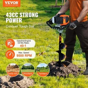 Vykopávač děr pro plynové sloupky 43CC 1250 W s 20,3 cm vrtáky pro farmu a zahradu