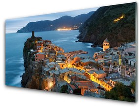 akrylový obraz Moře Město Hory Krajina 125x50 cm