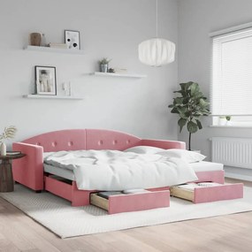 Válenda s přistýlkou a zásuvkami růžová 100 x 200 cm samet 3197359