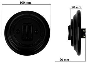 Bohemia-Design - Porcelánový retro dvojitý vypínač s rámečkem č. 5 černá