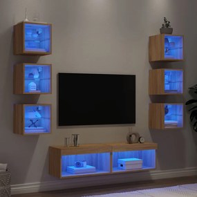 8dílná obývací stěna s LED dub sonoma kompozitní dřevo - Default Title