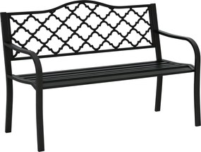 Outsunny Zahradní Lavice pro Dvě Osoby - Kovová Lavice do 240 kg, Lavice s Opěrkou a Rukama, Zahradní Nábytek z Litiny Černá 128 x 58,5 x 89 cm | Aoso