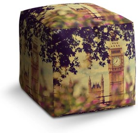 Sablio Taburet Cube Londýn Big Ben Flowers: 40x40x40 cm