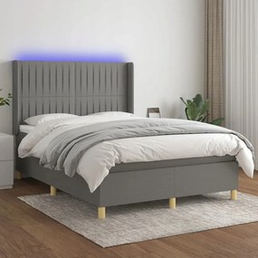 Box Spring Postel S Matrací A Led Textil Tmavě Šedá Svislé pruhy 140 x 20