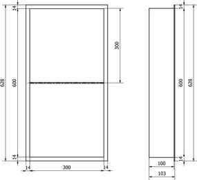 Mexen X-Wall-R nástěnná polička s límcem a policí 60 x 30 cm, inox - 1910603010S