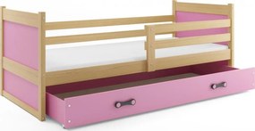 Falco Dětská postel Riky 90x200 s úložným prostorem, borovice/růžová
