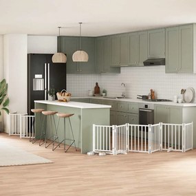 Zábrana pro psy s dvířky skládací 15 panelů bílá 750 cm topol 3155705