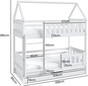 Eka Dětská dřevěná patrová postel ve tvaru domečku CLAUDIE, 160 x 80 cm Šedá