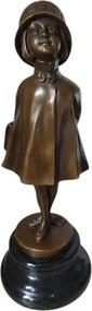 Socha studentky s aktovkou – bronz na mramorovém podstavci – Art Deco figurka – elegantní dekorace