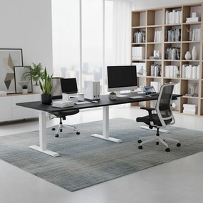 Výškově nastavitelný stůl OfficeTech Long, 260 x 80 cm, bílá podnož, černá