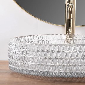 Rea, Umyvadlo na desku Rea Cristal Transparent 39 Gold brush ring, REA-U8881