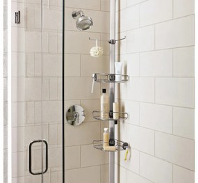 Rohová tyč s nastavitelnými poličkami do sprchy Simplehuman, nerez / hliník, 182 -274cm