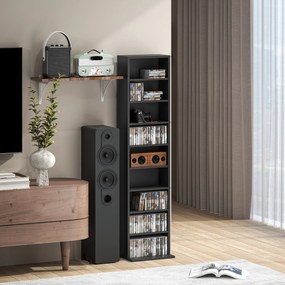 HOMCOM knihovna s 9 policemi pro 260 CD, moderní design, CD regál z dřevotřísky, 33x24x140 cm, černá