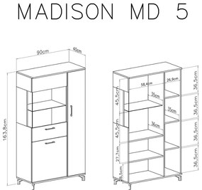 Meblar Vitrína Madison MD5 včetně osvětlení Barva: dub piškotový / černá