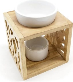 Klasická aromalampa Wooden Frame – s dřevěným rámem a dvěma porcelánovými miskami, moderní design
