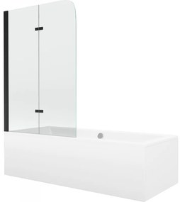 Mexen Cube obdélníková vana 180 x 80 cm s pláštěm a 2-křídlovou zástěnou 80 cm, Průhledné, Černá - 550518080X9008027000