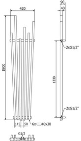 Mexen Omaha, topné těleso 1800x420 mm, 655 W, antracitová, W208-1800-420-00-66