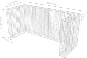 vidaXL Gabionová zástěna pro 3 popelnice ocelová 250 x 100 x 120 cm  [142560]