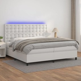 Box spring postel s matrací a LED bílá 200x200 cm umělá kůže
