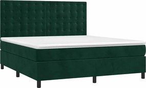 Box spring postel s matrací a LED tmavě zelená 160x200 cm samet 3136374