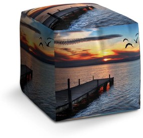 Sablio Taburet Cube Západ slunce nad molem: 40x40x40 cm