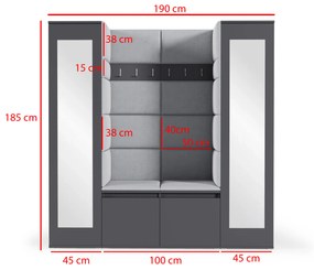 Eka Předsíňová stěna s čalouněnými panely Trinity 31 - Grafit / Tmavá růžová 2323