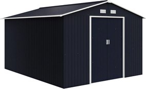 Zahradní domek Outsunny 8,3 m² 277x322x192 cm s posuvnými dveřmi a šikmou střechou, vyztužená základna (podlaha není součástí balení) a 4 okna šedá |