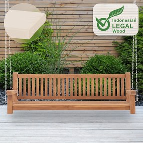 Houpací lavice Joyce s sedací polštář 200 cm + teak – krémová