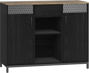 HOMCOM Komoda se 2 dveřmi s otvory, 2 přihrádky a zásuvka, nastavitelné police 100 x 40 x 80 cm, černá a rustikální hnědá