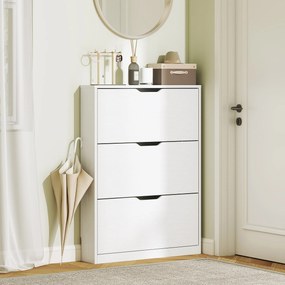 HOMCOM Skříň na boty se 3 dvířky, Botník, Skříň na obuv pro 9-12 párů bot 80 x 17 x 108 cm, Bílá