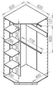 Casarredo Rohová šatní skříň VILLOSA šedá/bílá/růžová