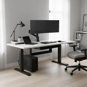 Výškově nastavitelný stůl OfficeTech D, 160 x 80 cm, černá podnož, bílá