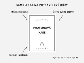 PROTEINOVÁ KAŠE - omyvatelná samolepka na dózu, výběr rozměrů Ø 5 cm / 5 x 5 cm / 6 x 8 cm | DomaLEP tvar: KOLEČKO, barva: BÍLÁ - ČERNÉ písmo, velikost: Ø 5 cm - tučné písmo
